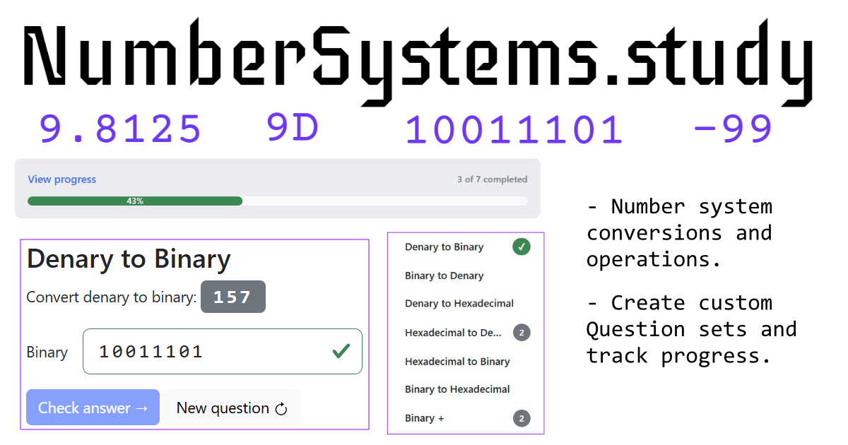 NumberSystems.study | Practice number system conversions and operations